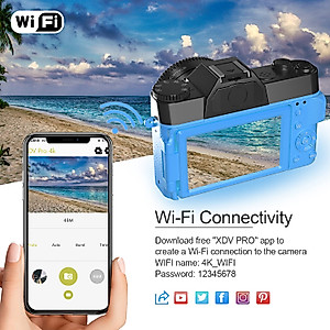 4K Digital Camera for Photography VJIANGER 48MP Vlogging Camera for YouTube with 3.0’’ 180° Flip Screen, WiFi, 16X Digital Zoom, Wide Angle & Macro Lens, 2 Batteries, 32GB Micro SD Card(W02-Blue30)