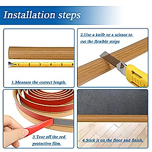 Floor Transition Strip Self Adhesive Carpet & Flooring Transitions Edging Trim Strip PVC Threshold Transitions Suitable for Threshold Height Less Than 5mm (10Ft, Wood Grain Light Brown-New)