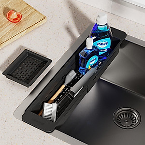 NiHome 17.5’’x15.3’’ Roll Up Dish Drying Rack with Side Utensil Holder Tray Over Sink Detachable Foldable Collapsible Stainless Steel Multipurpose Kitchen Drainer (Black)