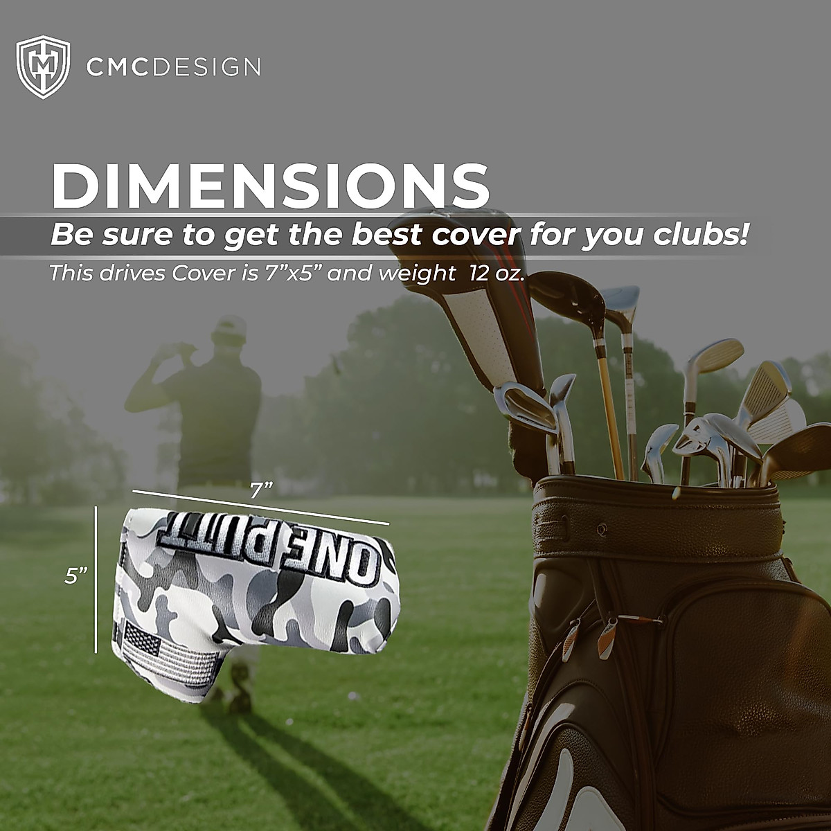 CMC Design Custom Snow Camo Embroidered Golf Blade Head Cover - Glove Soft Lining - Design Elements Include Applique and Embossing - Great Fit for Any Club as Golf Head Covers, Blade Putter Cover