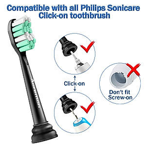 Aoremon Replacement Heads for Sonicare - Replacement Brush Heads Compatible with Philips Sonicare Snap-on Electric Toothbrush (Black),8 Pcs