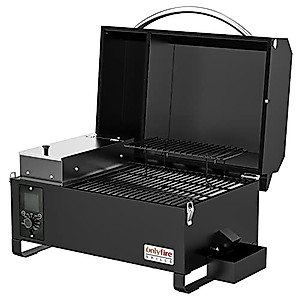 Onlyfire Wood Pellet Grill and Smoker with Auto Temperature Control, LED Screen, Meat Probe & 2 Tiers Cooking Area, Portable Outdoor BBQ Grilling Stove for RV Camping Tailgating Cooking, Black