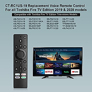 New CT-RC1US-19 Replacement Voice Remote Control for Toshiba Fire TV Edition Televisions 32LF221U19 43LF621U19 43LF421U19 43LF711U20 32LF221C19 55LF621U19 50LF711U20 49LF421U19 50LF621U19 TF50A810U19