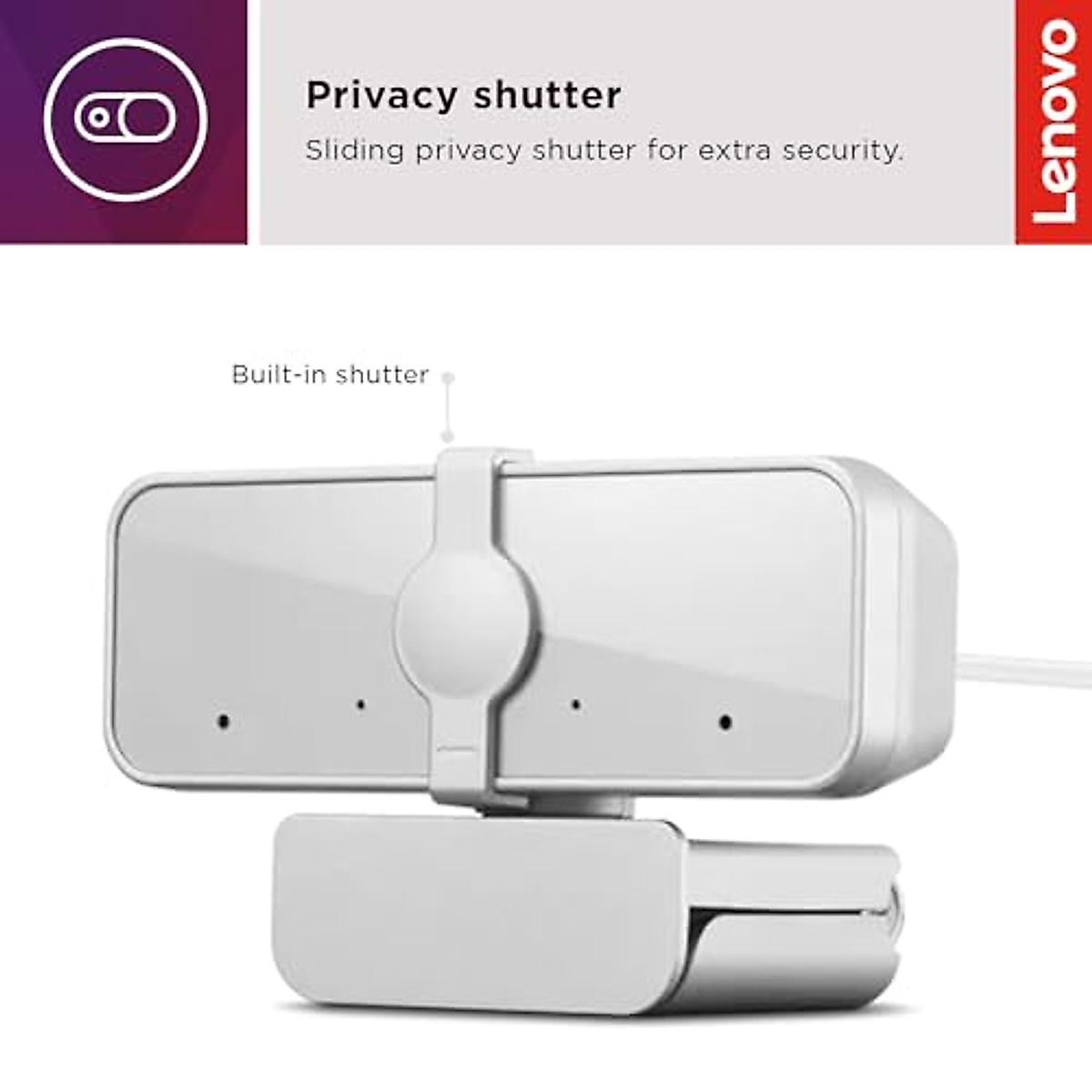 Lenovo HD 1080p Webcam (300 FHD) - Monitor Camera with 95° Wide Angle, 360° Rotation Pan & Tilt, Dual Microphones – Attachable Desktop Cam with Privacy Shutter for Remote Work, Streaming & Gaming