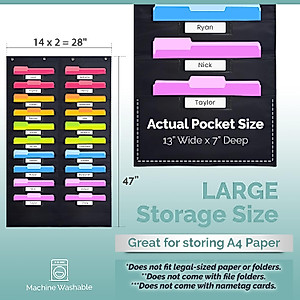 Hippo Creation Heavy Duty Storage Pocket Chart for Classroom, 20 Pocket Storage Organizer with 4 Over-Door Hangers, Hanging Wall Organizer for File Folders, School Mailbox, Home Office Papers - Black
