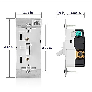 Leviton Toggle Slide Dimmer Switch for Dimmable LED, Halogen and Incandescent Bulbs, TSL06-1LT, Light Almond