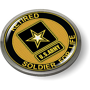 [Officially Licensed Product] - U.S. Army Retired Soldier for Life 3D Domed CAR Emblem Badge Sticker Round Chrome Metal Round Bezel