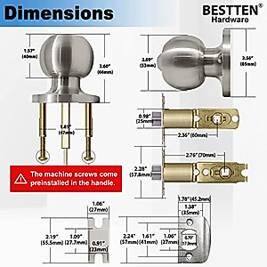 BESTTEN [2 Pack] Entry Door Knob with Lock, Keyed Different Door Lock for Exterior Door and Front Door, Standard Ball, Satin Nickel, Adjustable Latch