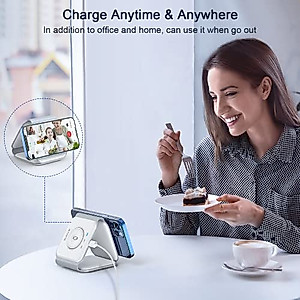 Wireless Charger 3 in 1,RTOPS Magnetic Travel Wireless Charging Station Multiple Devices,GaN 3 in 1 Charging Station,Compatible for iPhone 14/13/12/Pro/Max,iWatch,AirPods 3/2/Pro(Adapter Includes)