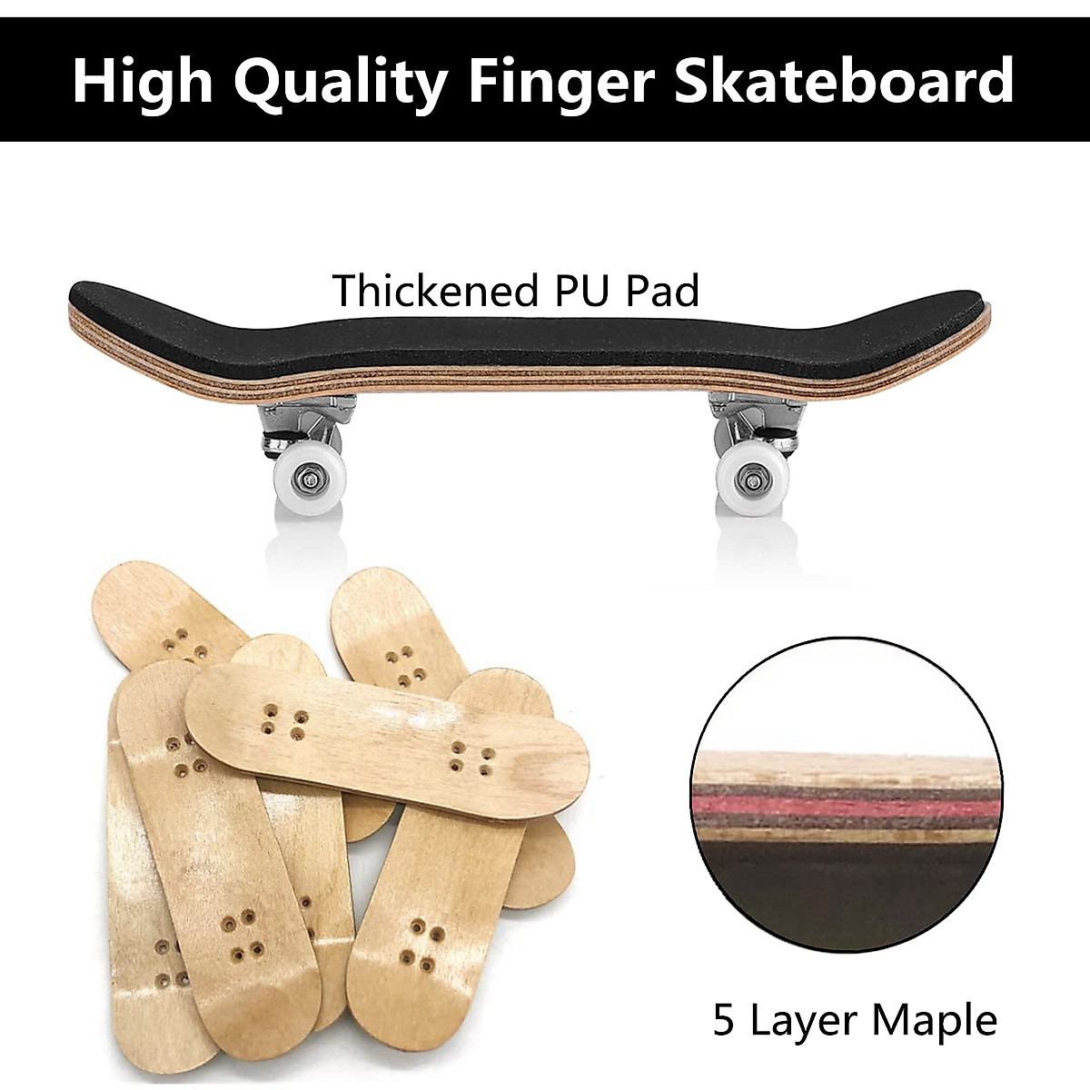 fuwinkr Complete Fingerboard, 5 Layered Maple Wood Professional Mini Fingerboards Toy Wooden Fingerboard with Upgraded Components Reduce Pressure Gifts for Kids 3.78 x 1.1 inch (White)