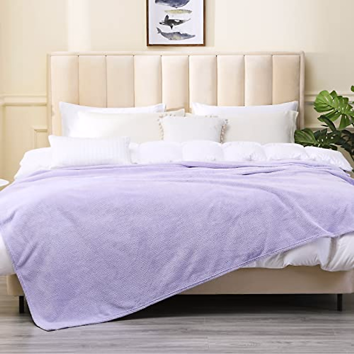 SOCHOW Soft Fleece Bed Blanket Twin Size, Cozy Warm Lightweight Waffle Weave Bedding Blanket for All Seasons, 66 x 90 inches Lilac