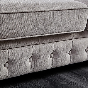 Chesterfield 3 Seater Button Tufted Sofa, Linen Fabric Upholstered Couch with Nailhead Arms Removable Cushions Rubber Wood Legs for Living Room Office Bedroom