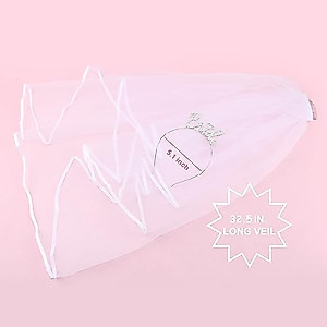 Jaciya Rhinestone Bridal Headband with Veil, Sparkly Headpiece for Bachelorette Party and Bridal Shower