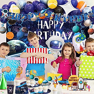 Outer Space Birthday Party Decorations, Outer Space Birthday Party Supplies, Space Themed Decoration Include Space (Foil) Balloon/Happy Birthday Banner/Cake Topper/Plate/Napkin/Cup/Tablecloth/Backdrop