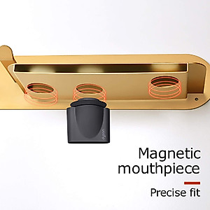 FLE Hair Dryer Holder Wall Mounted with Shelf, Gold Wall Mount Hair Dryer Holder Rack Organizer Compatible for Dyson Supersonic Hair Dryer,Diffuser, Two Nozzles,Power Plug…