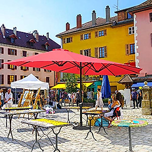 Yescom 14' Double-sided Twin Patio Umbrella Sun Shade UV30+ Water Fade Resistant Crank Outdoor Garden Market Red