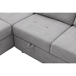 L-Shaped Corner Sleeper Sectional Sofa W/ Pull Out Cozy Sleep Couch Bed, Modern Practical Sectional & Sofa with Storage Ottoman ,Hidden Arm Storage and USB Charge for Home Apartment Living Room Sets