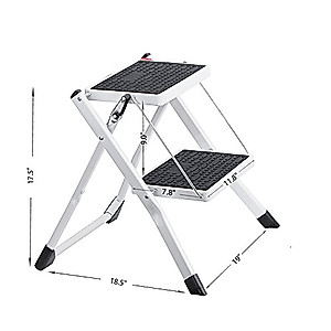Delxo Step Stool Folding 2 Step Ladder Heavy Duty Steel Sturdy Wide Pedal Lightweight Anti-Slip Portable & Collapsible Two Stool Ladder Kitchen Closet 2 Step Stools for Adults White Stepladder