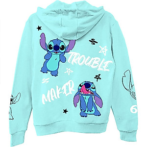 Disney Ladies Lilo and Stitch Sweatshirt - Ladies Classic Lilo and Stitch Hoodie Sweatshirt (Sky Blue Hoodie, Large)
