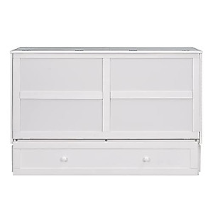 Queen Size Mobile Murphy Bed, Solid Wood Foldable Platform Bed Frame with Drawer and Little Shelves on Each Side, Multifunction Platform Bed for Kids Teens Adult Bedroom