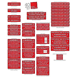 PV Solar System Install Label Kit | 40 Pack | 2020 | 2017 Photovoltaic Safety Labels | Electrical Panel Labels |Photovoltaic System Labels | Solar PV Safety Warning Pack