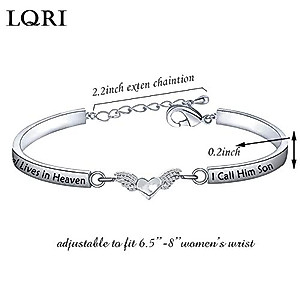 LQRI Memorial Jewelry Loss of Family Member Gift My Guardian Angel Lives in Heaven I Call Him/Her Grandpa Son Grandma Mom Daughter Angel Wing Charm Bracelet In Memory Of Loved One (silver-son)