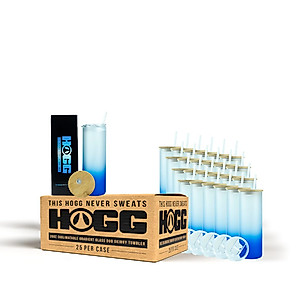Hogg 20oz Sublimation Glass Cups - Blue Gradient Duo (25 Units), Comes with 2 Lids, Frosted Glass Cups with Lids and Straws Bulk, Sublimation Blanks Bulk, Frosted Sublimation Glass with Bamboo Lid