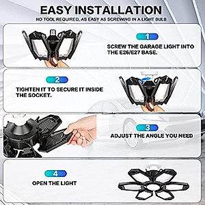 Luyata LED Garage Lights, 160W Deformable LED Garage Ceiling Light Shop Lights Bulbs with 6 Adjustable Panels for Garage Workshop Basement Support E26/E27 Screw Socket