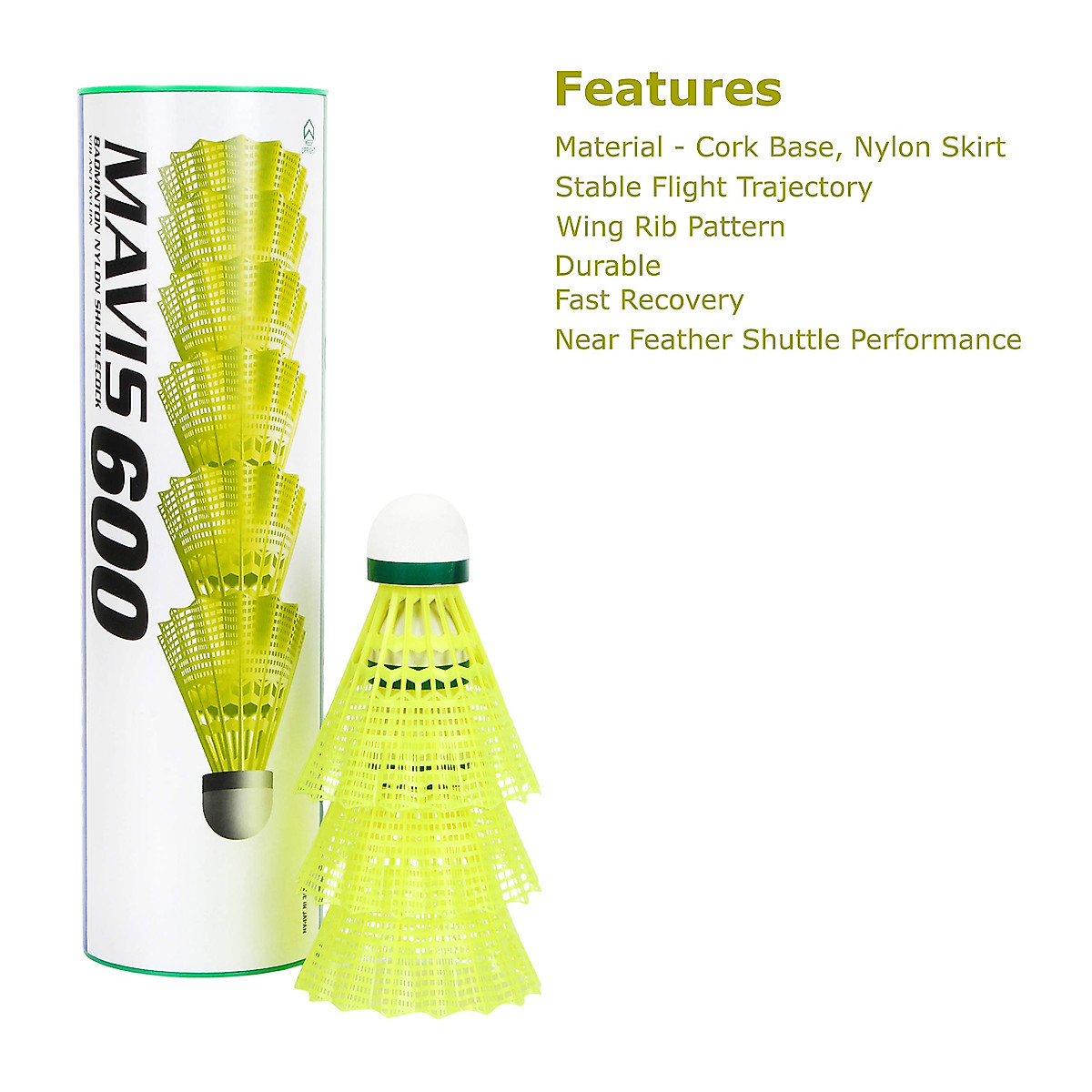 YONEX Mavis 600 Nylon Shuttlecock (Green/Yellow)