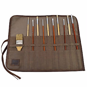 Hide & Drink, Waxed Canvas Artist Paint Brush Roll Up Bag Organizer Pouch Handmade (Fatigue)
