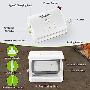 Mini Vacuum Sealer Machine HOMEKANE, Rechargeable Portable Food Vacuum Sealer with Cutter,Bag Sealer Quick Heat Vacuum Sealer Machine, Food Sealer for Snack Plastic Bags Food Storage