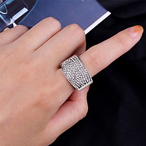 Nicole Miller New York Silvertone Adjustable Stretch Full Loaded Crystal Rhinestones Ring