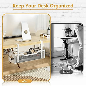 Under Desk Cable Management Tray, No Damage to Desk，Standing Desk Cable Organizer, Quszmd Under Desk Cord Organizer，Under Desk Wire Management Tray - Easy to Install
