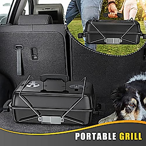 RESVIN Charcoal Grills, Portable Charcoal Grill with Lid Stainless Steel Barbecue Grill, Small Folding Tabletop Grill for Outdoor Cooking Camping Beach Traveling Picnic Backyard