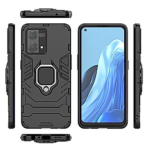 SATURCASE Case for Oppo Reno 7 4G / F21 Pro 4G, Ring Kickstand Hybrid 2 in 1 [PC & Silicone] Dual-Layer Bumper Shockproof Protective Cover for Oppo Reno 7 4G / F21 Pro 4G (HZ-Black)