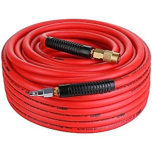 JOROY Hybrid Air Hose, 3/8-Inch by 100 Feet Air compressor Hose,Heavy Duty, Lightweight, Kink Resistant, All-Weather Flexibility with 1/4-Inch Brass Air Coupler and Plug, 300 PSI