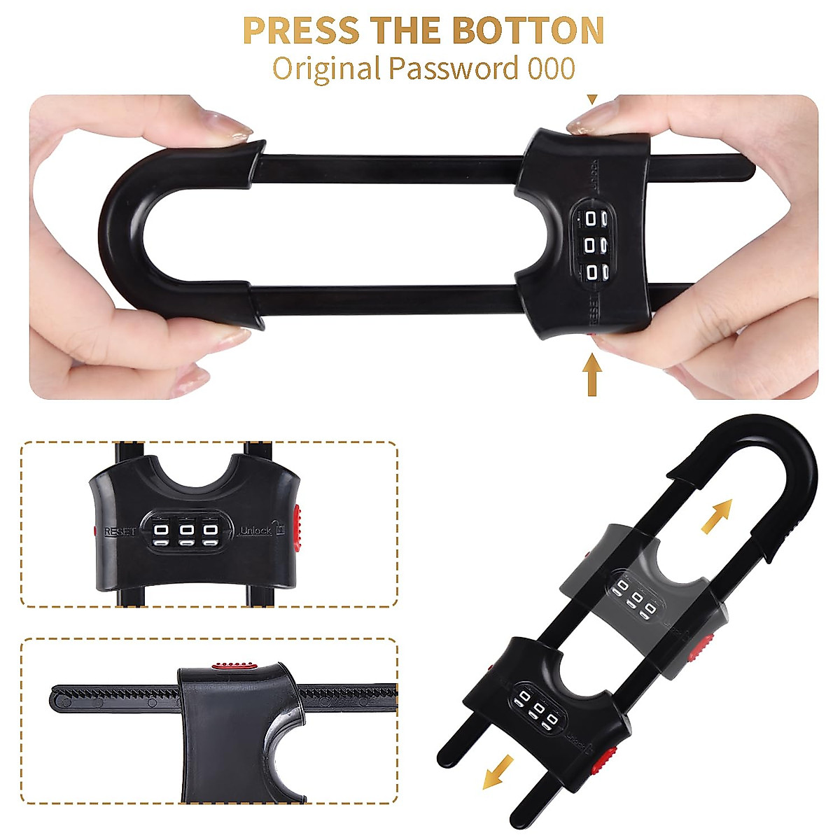 HonesaLoc 4 Packs U-Shaped Sliding Cabinet Locks, Baby Proofing Cabinets with Adjustable Child Safety Lock, Childproof Latches for Knobs, Handles on Kitchen Doors and Home Drawers Closet - Black