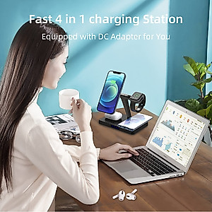 Magnetic Wireless Charging Station for Magsafe Charger Stand 4 in 1 Fast Wireless Charging with 36W Adapter for iPhone 14/13/12 /Mini/Pro/Pro Max,AirPods Pro/2,Apple iWatch,Two Phone Charging