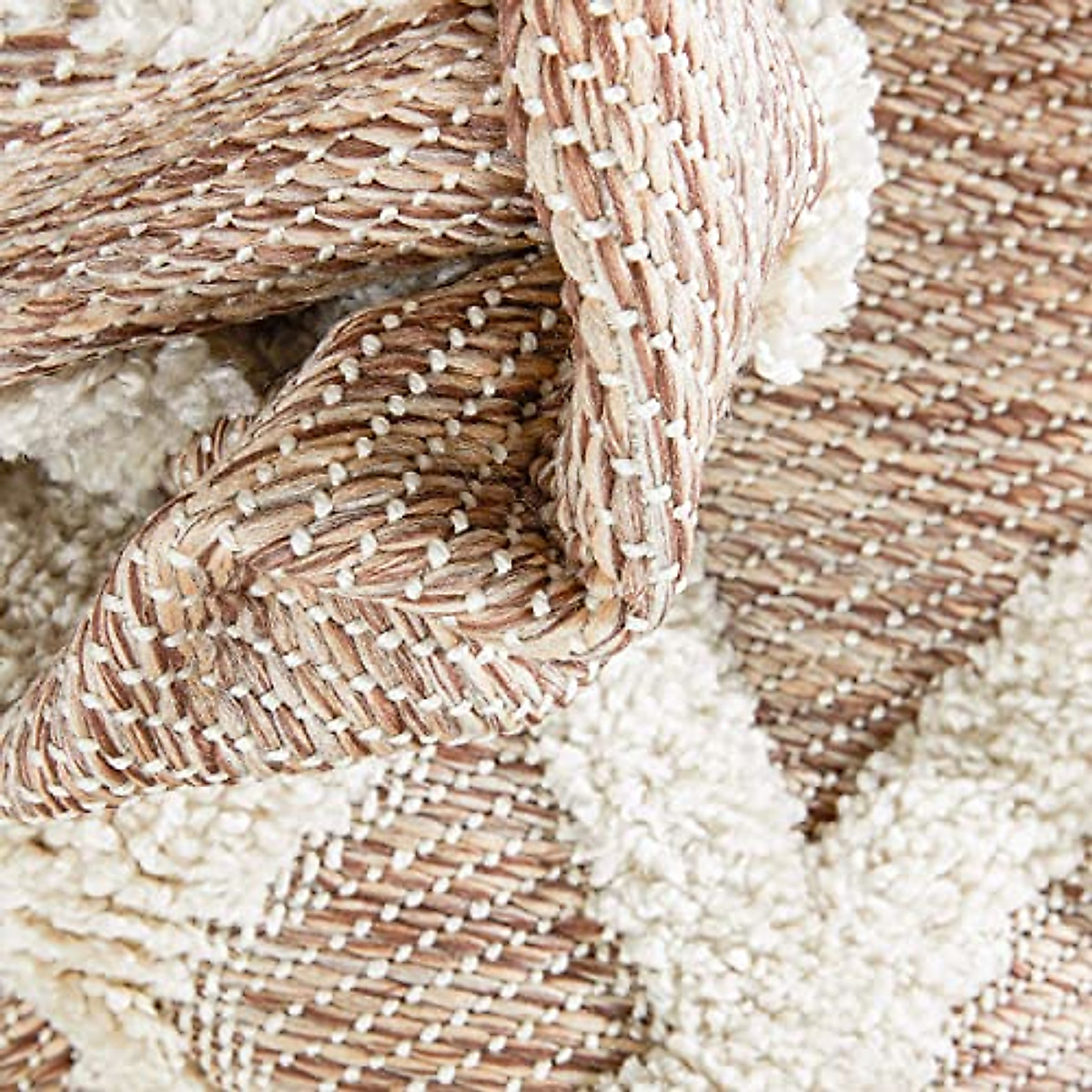 Well Woven Cenar Beige Flat-Weave Hi-Low Pile Diamond Medallion Stripes Moroccan Tribal Area Rug (7'10" x 9'10")