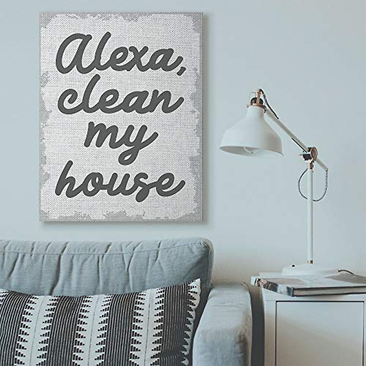 Stupell Industries Alexa Clean My House Funny Family Home Neutral Grey Word, Design by Artist Daphne Polselli Wall Art, 36 x 48, Canvas