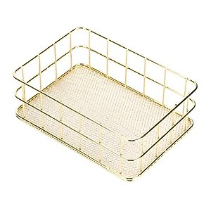 Wire Mesh Basket, Golden Iron Storage Basket Multifunctional Wire Mesh Desktop Storage Organizer for Home (Small Size)