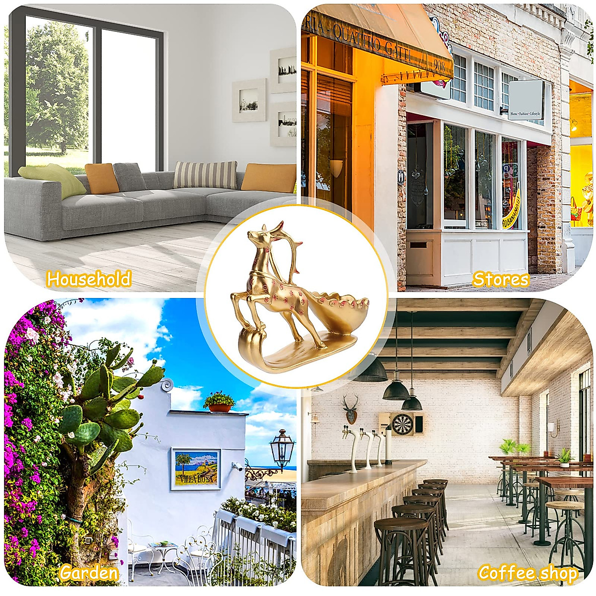 WINOMO Reindeer Wine Bottle Holder Decorative Resin Wine Display Rack with Elk Figurine Table Centerpiece Decoration for Home Restaurant Golden