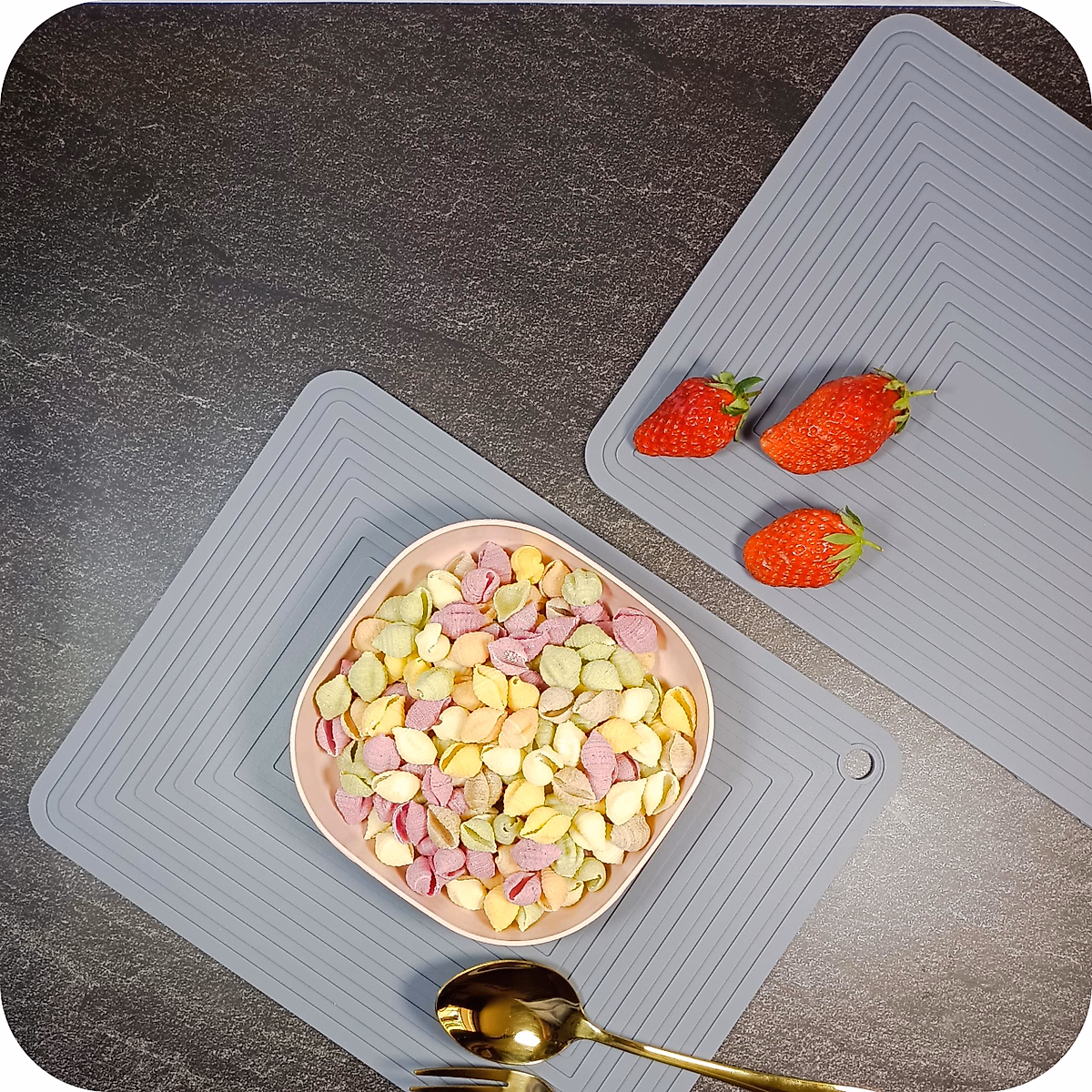 Hotsyang Silicone Trivets Mats for Hot Pots and Pans,Hot Dishes,Silicone Trivets for Kitchen Counter Heat Resistant,Large Silicone Trivets Mats Set About9 X12,Grey Silicone Hot Pads for Kitchen Table