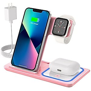 3 in 1 Charging Station for Apple Products, Fast Charging Wireless Charger for iPhone 14/13/12/11/Pro/XS/XR/X/SE/8/8 Plus, Charging Dock for Apple Watch 8/7/6/5/4/3/2/AirPods(with Adapter)