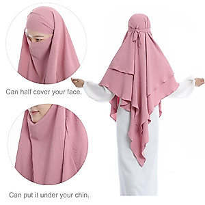 Muslim Prayer Hijab 2 Layers Soft Breathable Hijab Islamic Dubai Womens Instant Long Hijab Pink