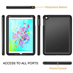 Fintie Case for iPad 6th / 5th Generation (2018/2017), iPad Air 2 / Air 1 (9.7 Inch) - [Mighty Shield] Heavy Duty Anti Slip Shock Proof Kids Friendly Drop Protection Silicone Cover, Black