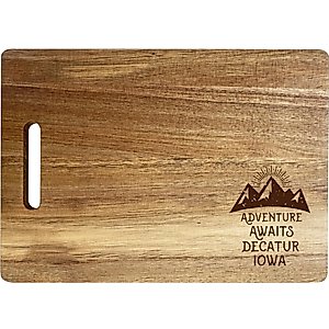 Decatur Iowa Camping Souvenir Engraved Wooden Cutting Board 14" x 10" Acacia Wood Adventure Awaits Design