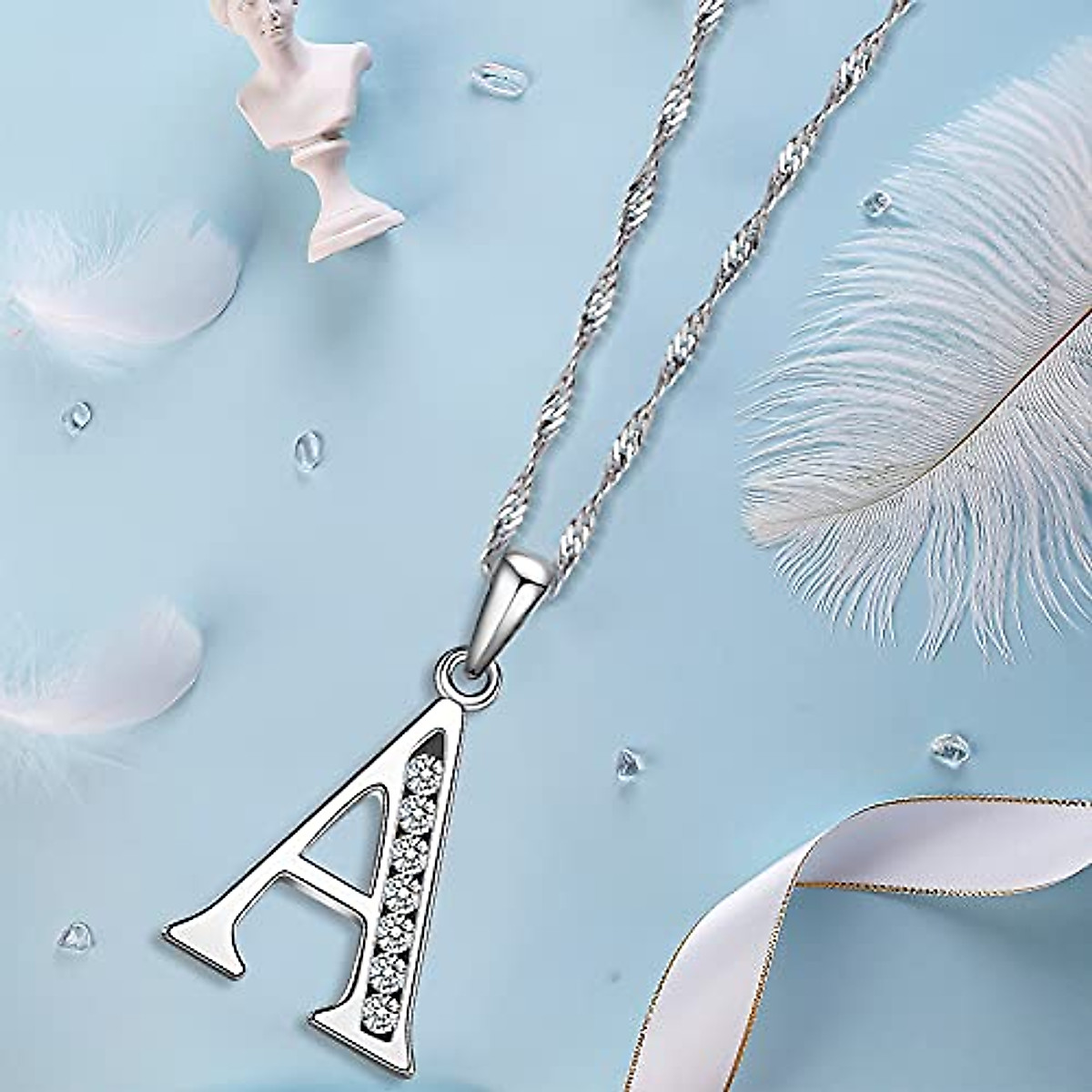 Gemschest Graduation Gifts Initial Necklace S925 Sterling Silver Jewelry Cubic Zirconia Letter Alphabet Phase Pendant Necklace Mother Day for Mom Women Ladies Teen 18" Chain Silver A