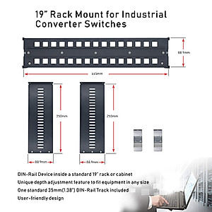 Naweisz 19 Inches Rack Mount Adjustable DIN-Rail Bracket 2U Height Used for Media Converter, Ethernet Switch, Industrial PoE Switch,Power Supplies Server Racks and Cabinet (Black)