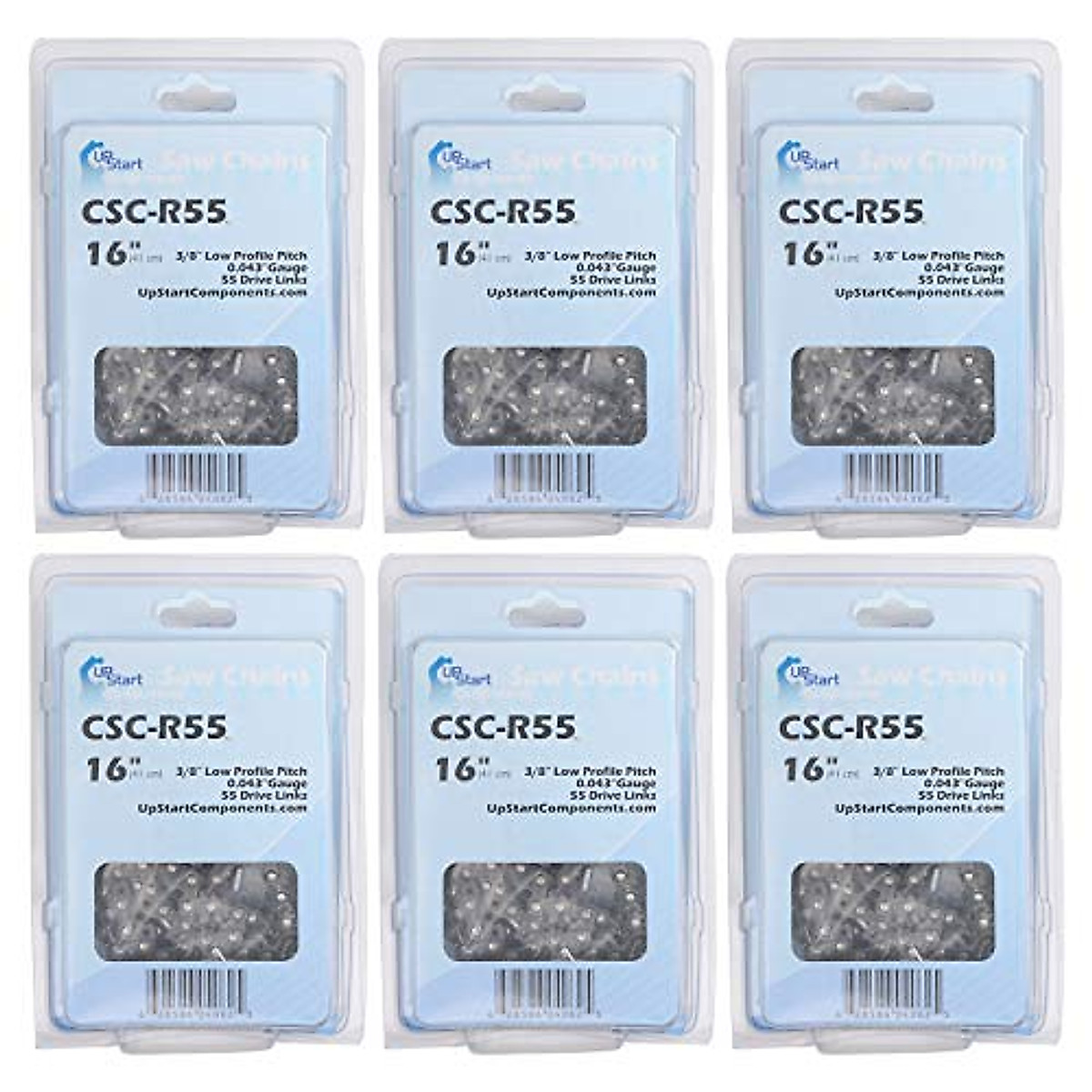 UpStart Components 6-Pack 16-Inch Chainsaw Chain Replacement for Stihl MS 170 - (16", 3/8".043", 55 Drive Links)